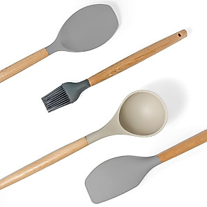 Kitchen Utensils Set - 12 pieces Silicone with wooden handle Non-Stick Kitchen Gadgets BPA-free, non-toxic and odorless