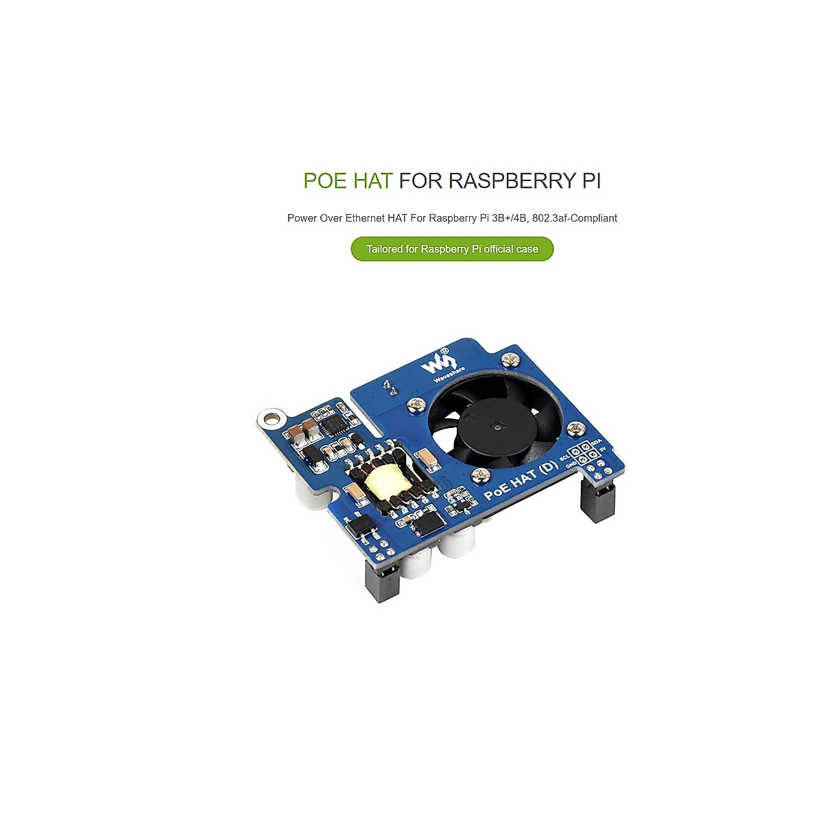 waveshare PoE HAT for Raspberry Pi 4 B/3 B+,Power Over Ethernet HAT (D) with Fan,Support IEEE 802.3af Network,Compatible with Raspberry Pi Official 4B Case