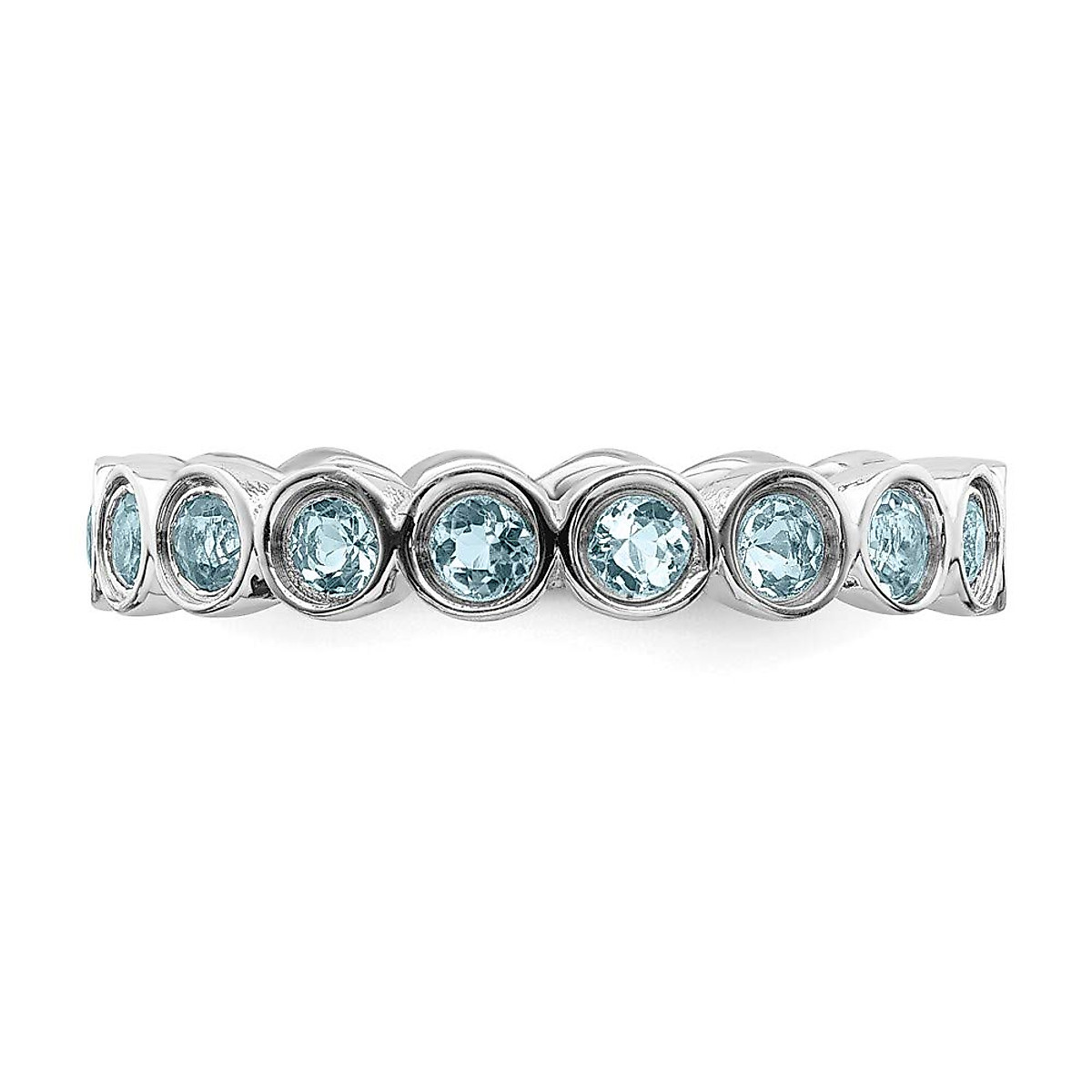 Solid 925 Sterling Silver Stackable Aquamarine Blue March Gemstone Ring Eternity Band Size 10