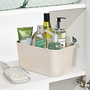 mDesign Small Plastic Shower/Bath Storage Organizer Caddy Tote with Handle for Dorm, Shelf, Cabinet - Hold Soap, Shampoo, Conditioner, Combs, Brushes, Lumiere Collection, Cream/Beige