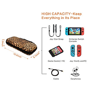 Drodalala Nintendo Switch Case OLED 2021/Switch Carrying Case 2017 for Girls, Leopard Travel Cover Bag w/16 Game Card Slots,Deluxe Protective Hard Shell Case,Dockable Joy-Con Controller & Accessories