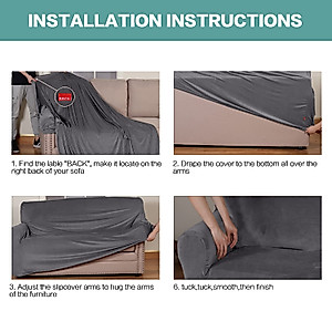 Turquoize Velvet Loveseat Covers Stretch Love Seat Couch Covers for 2 Cushion Couch Velvet Sofa Cover with Non Slip Elastic Bottom Furniture Cover Crafted from Soft Fabric (Loveseat, Gray)