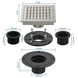 6 Inch Square Shower Floor Drain, Brushed Nickel High Flow Shower Drain Kit with Flange, Removable Grid Cover and Hair Filter, Food-Grade SUS 304 Stainless Steel, CUPC Certified(Brushed Nickel)