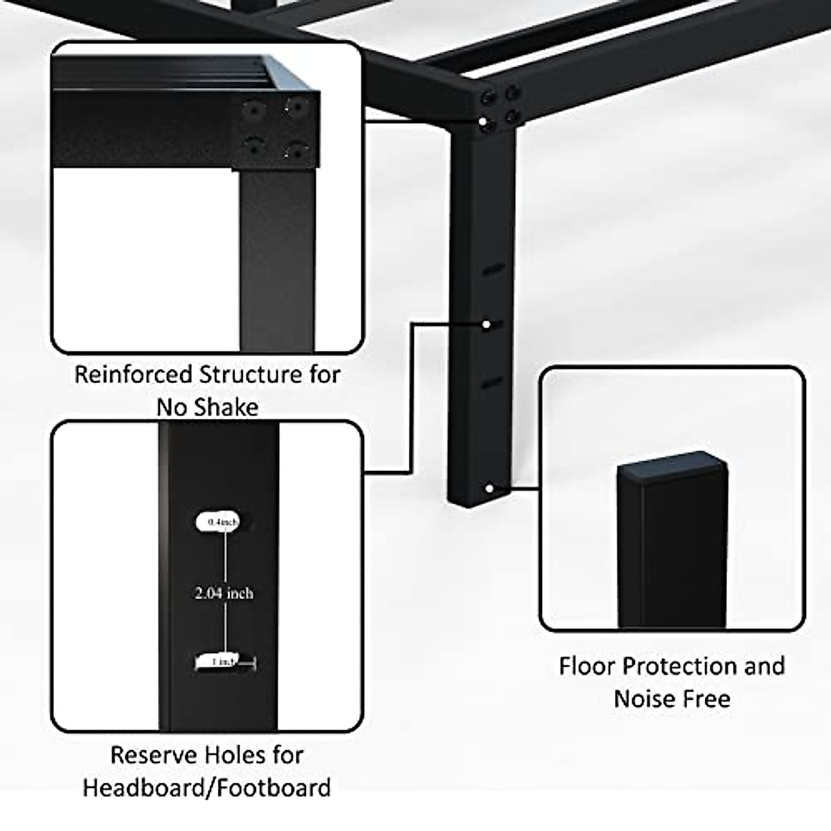 EMODA Queen Bed Frame No Box Spring Needed 14 Inch Heavy Duty Metal Platform BedFrame Queen Size with Steel Slats, Easy Assembly, Black