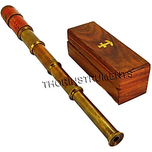 Brass Beautiful Pink Leather Encased Handmade Telescope with Wooden Box Rustic Vintage Home Decor Gifts