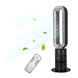 Ocean Loong AB18G Bladeless Tower Fan, 9 Speeds & 32 inchs Leafless Fan with Remote Control,Air Circulator Fan for Home Air Conditioner, Grey/Silver