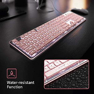 LANGTU Computer Keyboard, Backlit LED Pink Keyboard for Office, All-Metal Panel USB Wired Membrane Keyboard, 25 Keys Anti-ghosting Laptop Keyboard 104 Keys