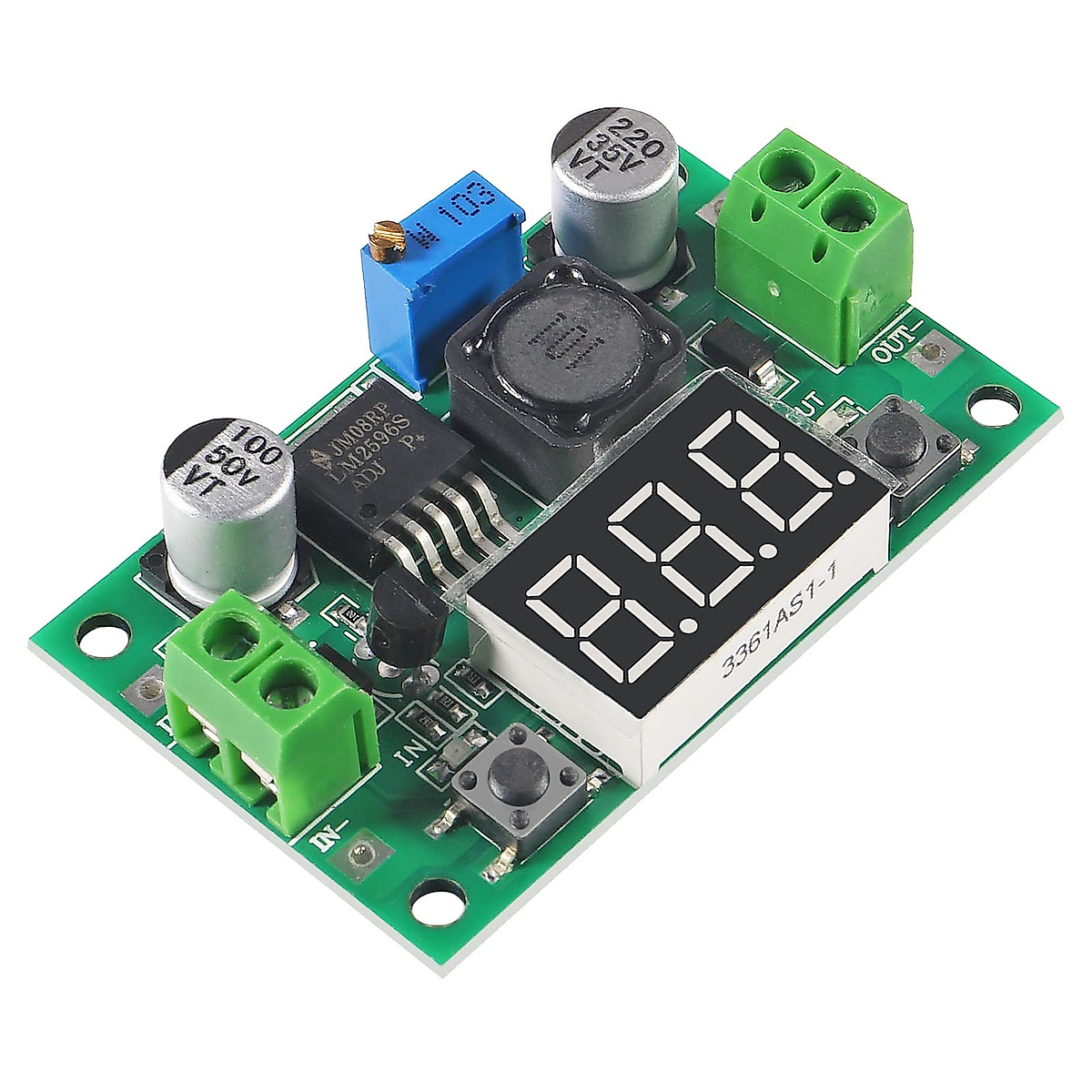 Aobao 4pcs LM2596 DC-DC Adjustable Buck Converter Reduced Voltage Regulator Power Module 4.0-40V Input to 1.25-37V Output with LED Voltmeter Digital Display (Green)