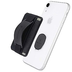 Sinjimoru Detachable Cell Phone Wallet, Wireless Charging Compatible Mobile Phone Grip Stand as iPhone Credit Card Holder for Back of Phone. Sinji Mount B-Grip Black