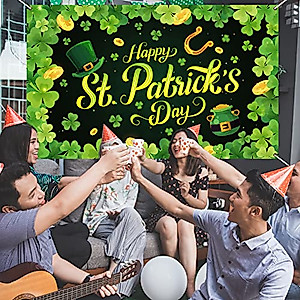 St. Patrick’s Day Backdrop Banner Large Fabric Clover Backdrop Decor Decorations Background Banner Irish Shamrock Leaves Party Supplies