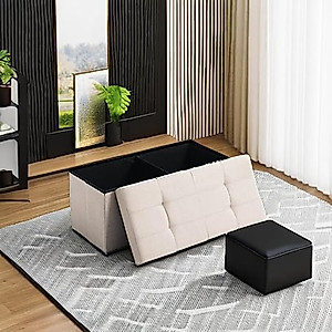 CUYOCA Storage Ottoman Bench Foldable Seat Footrest Shoe Bench End of Bed Storage, 80L Storage Space, 30 inches Linen Fabric Cream