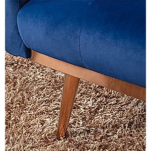 HBHM Velvet Accent Sofa, Loveseat Mid Century Modern Velvet Fabric Couch, Convertible Futon Sofa Bed, Recliner Couch Accent Sofa Loveseat Sofa with Gold Metal Feet (Blue, OneSize)