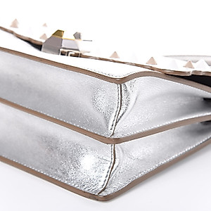 Fendi Kan I Metallic Silver Calfskin Scalloped Studded Small Shoulder Bag 8M0381