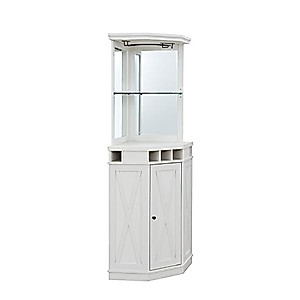 Home Source White Corner Bar cart 73" Tall Unit with Built-in Wine Rack and Lower Storage Cabinet, Living Room, Home Office, Kitchen, Small Space.
