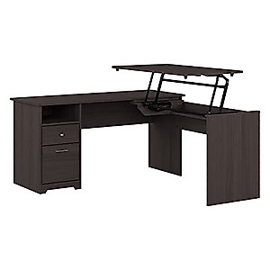 Bush Furniture L Shaped Desk with Drawers and Lift-n-Lock | Cabot Collection Sit to Stand Corner Table with Storage, 60W, Heather Gray