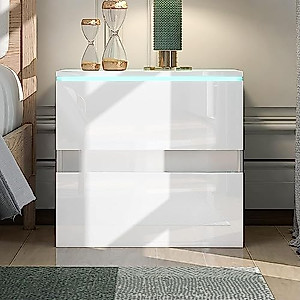 BKEKM Nightstands Bedside Tablewireless Charging Nightstand Remote Control Led Light-Dark End Table USB Charging 2 Drawers Bedside Cabinet Well Made