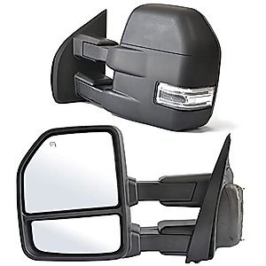ReYee Towing Mirrors fit for 2015 2016 2017 2018 2019 2020 Ford F150 Pickup with Power Heated Turn Signal Lamp Auxiliary Light Temperature Sensor Manual Fold- 8 Pin(Black)