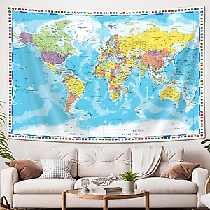 SAOLUIS World Map Tapestry, Map Of The Countries Of The World Educational Tapestry, Map Tapestry Wall Decoration For Classroom Bedroom Living Room Dorm Home Decoration 60X40 Inch