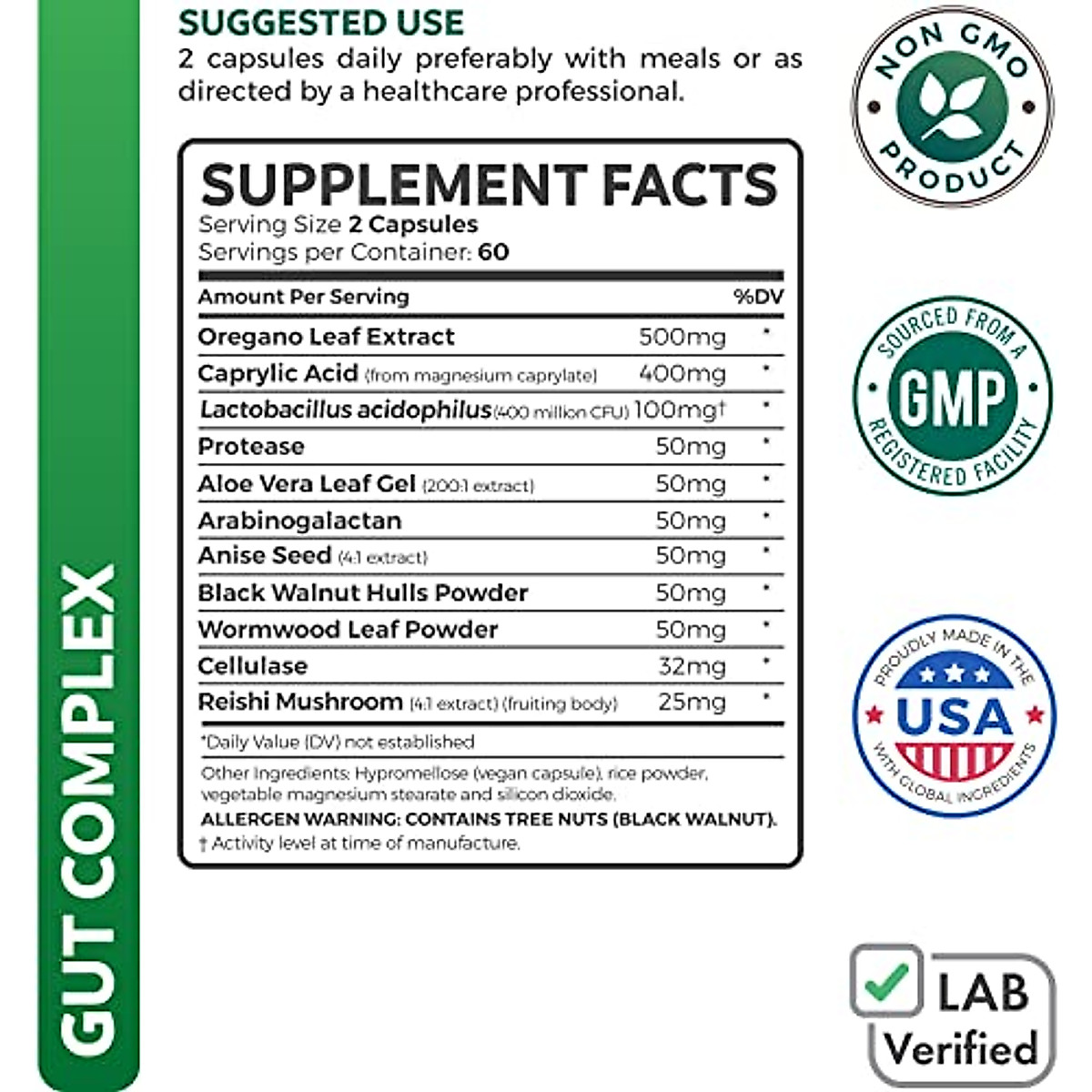 Candida Support (120 Capsules) - Caprylic Acid, Oregano Oil & Probiotics Help Maintain Already Normal Levels of Yeast and Candida - Vegetarian, Non-GMO Intestinal Supplement - Gut Cleanse (No Pills)
