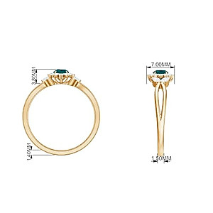 Rosec Jewels Natural Emerald Diamond Flower Ring for Women, AAA Quality, Certified Emerald Flower Engagement Ring, 14K Yellow Gold, Size:US 7.50