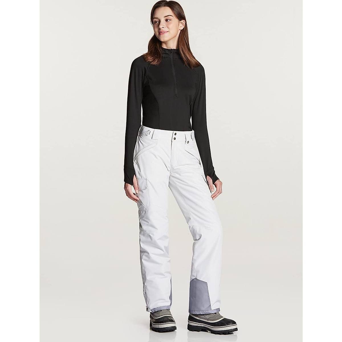 TSLA Women's Winter Snow Pants, Waterproof Insulated Ski Pants, Ripstop Snowboard Bottoms, Cargo Snow Pants White, Medium