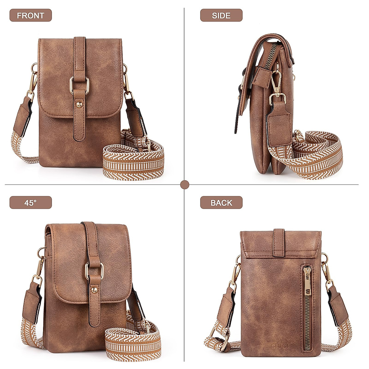 CLUCI Small Crossbody Bags for Women Leather Cell Phone Shoulder Purses Brown