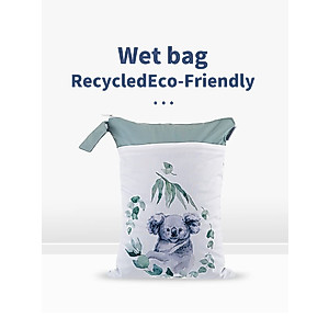 Baby Wet Dry Bags - 2 Pack 11.8 * 15.7 Inch Reusable, Washable Cloth Diapers for Baby Stroller, Diapers, Travel Bags Beach, Pool, Gym Bag with Two Zippered Pockets Cute Animal Pattern (Rainbow)