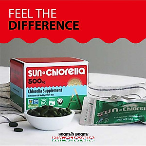Sun Chlorella 500mg Whole Body Wellness Green Algae Superfood Supplement - Immune Defense, Gut Health, Natural Purification, Energy Boost - Chlorophyll, B12, Iron, Protein - Non-GMO - 600 Tablets