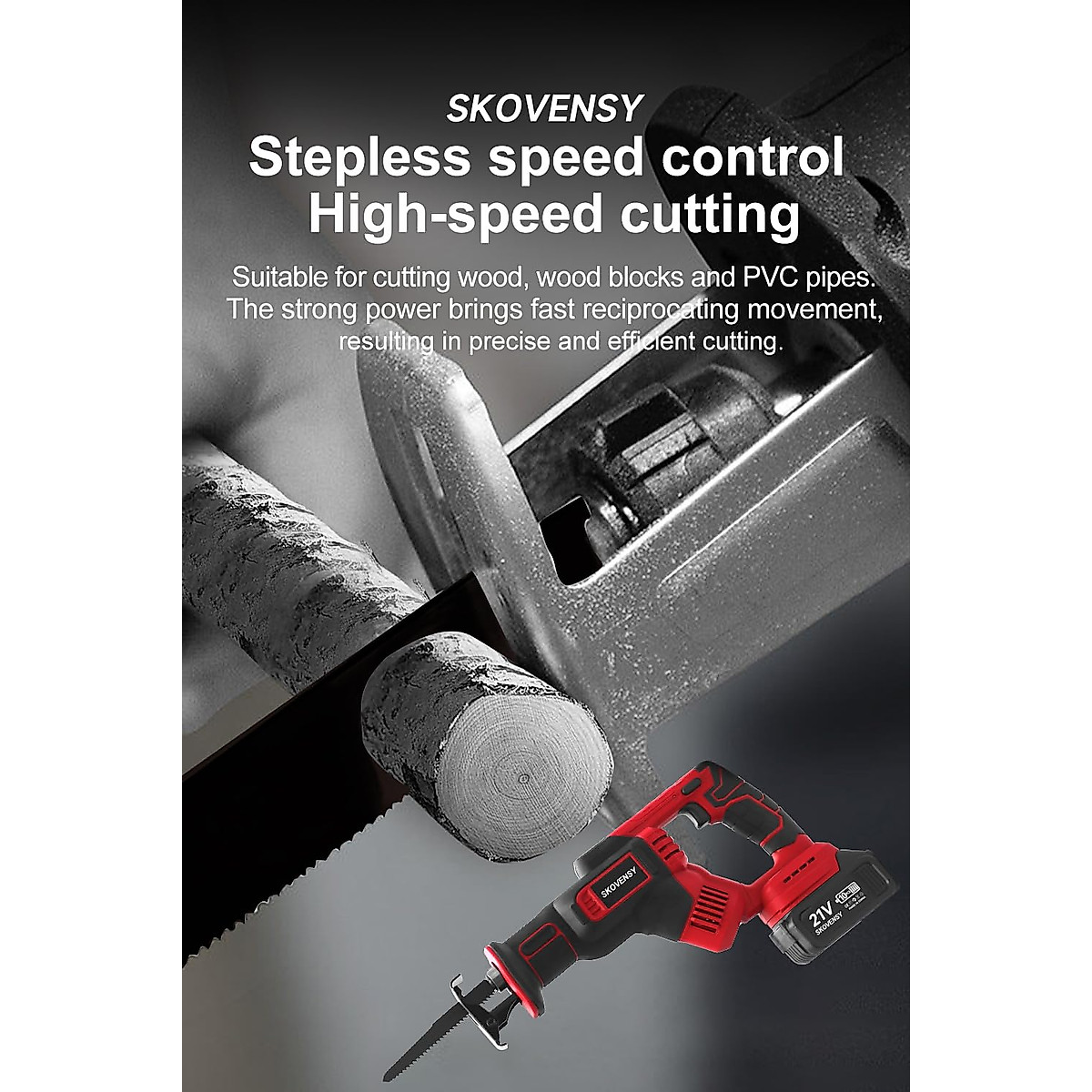 Cordless Reciprocating Saw, 2 x 4.0Ah Battery,Cordless Variable Speed, Saw Blades Kit for Wood/Metal/PVC Cutting RED
