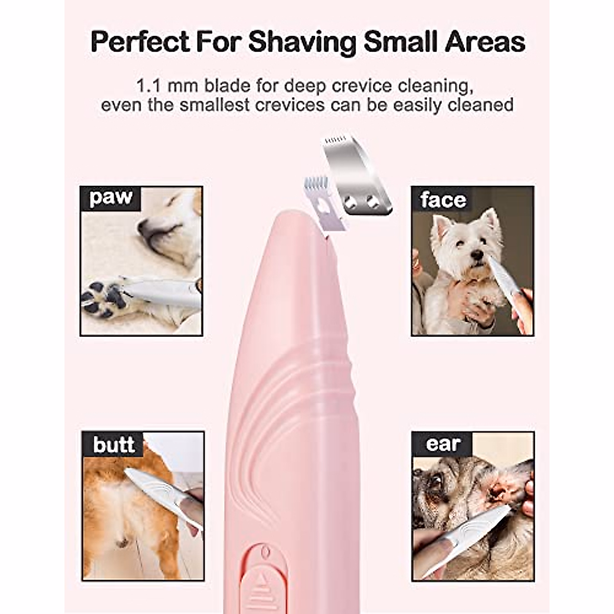 LEYOUFU Dog Paw Trimmer for Grooming, Cordless Electric Small Pet Grooming Clippers Hair Trimmer for Dogs Cats, Low Noise for Trimming Pet's Hair Around Paws, Eyes, Ears, Face, Rump (Pink)