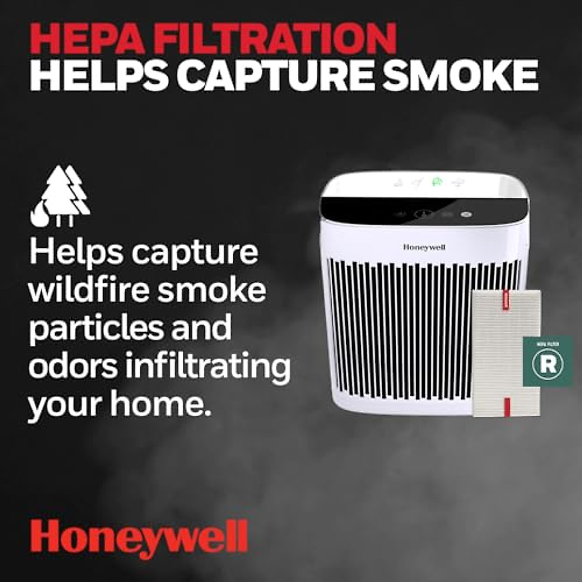 Honeywell InSight HEPA Air Purifier with Air Quality Indicator for Medium-Large Rooms (190 sq ft), White - Wildfire/Smoke, Pollen, Pet Dander, and Dust Air Purifier