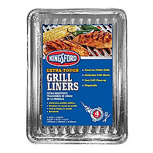 Kingsford Extra Tough Aluminum Grill Liners | Heavy Duty Grill Liners | Disposable Grilling Liners Prevent Food From Falling Through Grill Grates, 4 Count