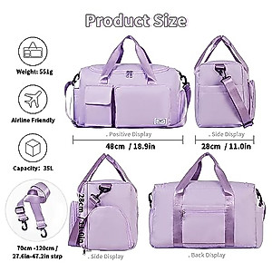 FIORETTO Sports Gym Duffle Bag with Shoes Compartment, Weekend Travel Overnight Bag for Women, Mens, Foldable Water Resistant Holdall Hospital Bag For Swimming, Basketball (Light Purple)
