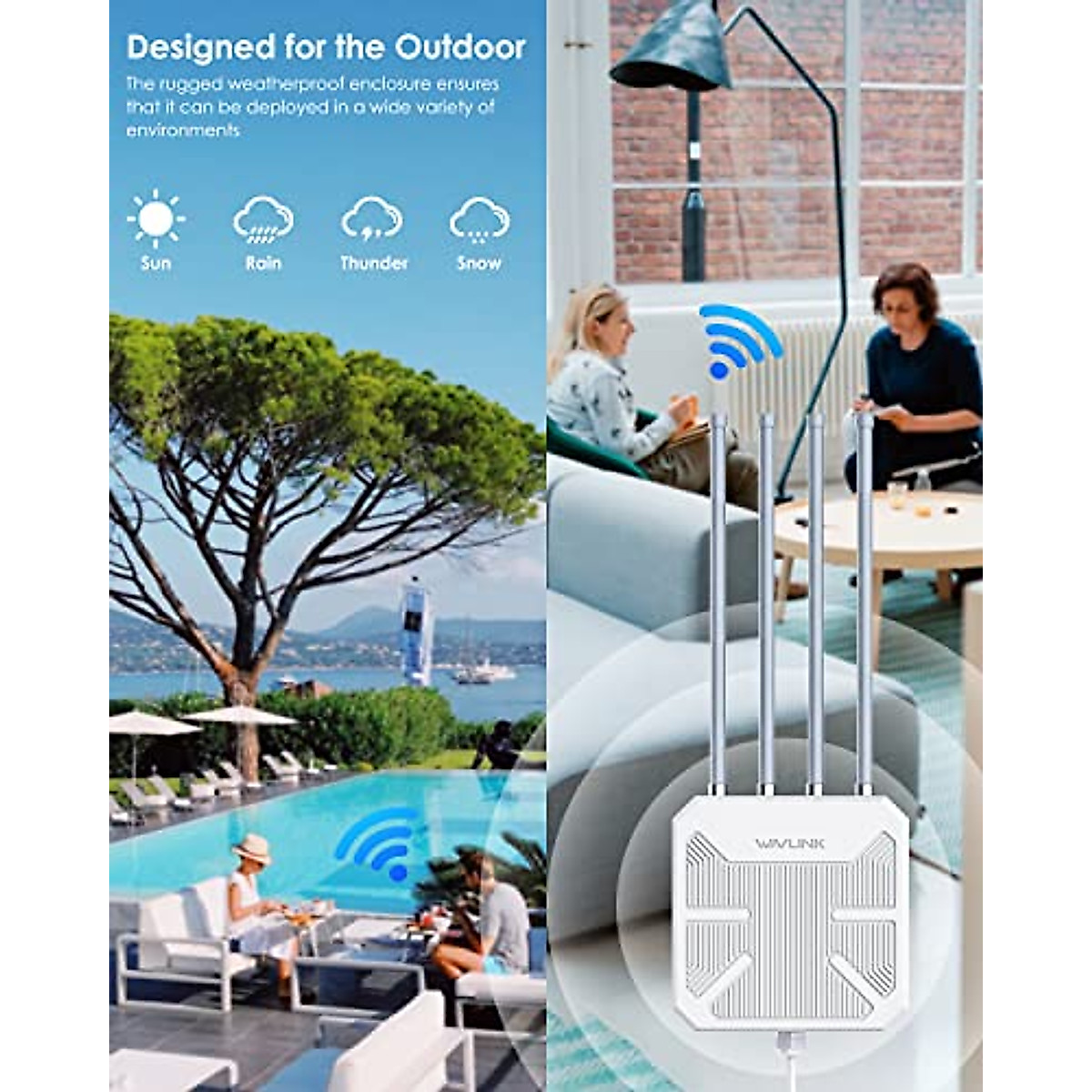 AX1800 WiFi 6 Wireless Outdoor Access Point,WAVLINK Long Range Outdoor WiFi with PoE | Dual Band | Up to 128 Devices|IP67 Waterproof,Supports Mesh Extender/AP/Repeater for Farm,Courtyard,RV,Campsite