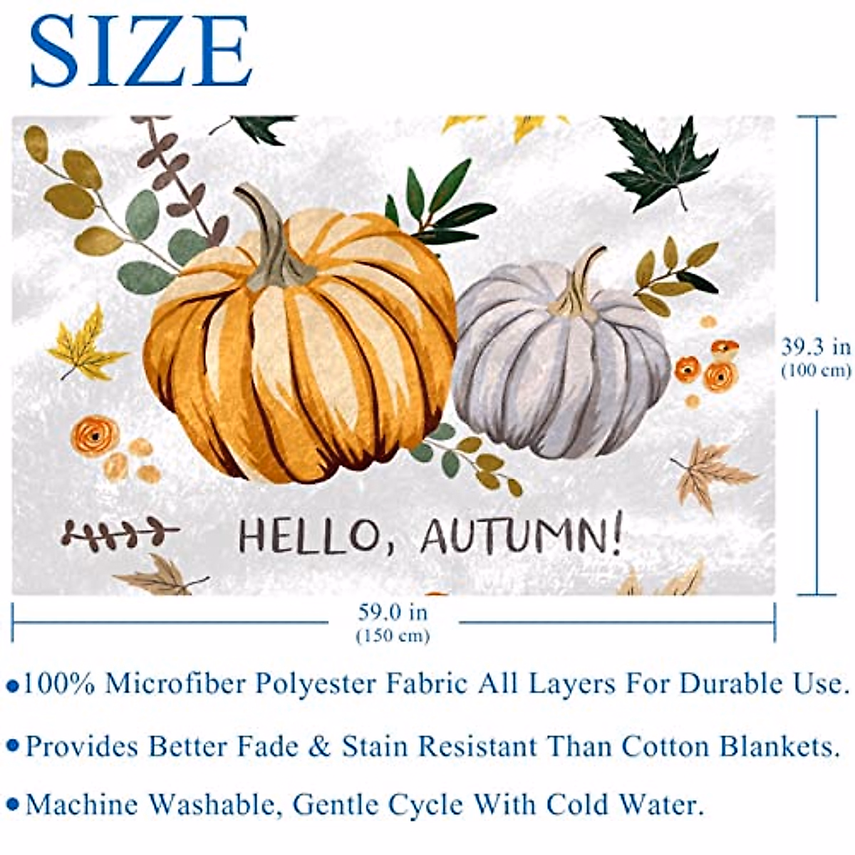 Ripen Pumpkin and Maple Leaves Prints Soft Warm Cozy Blanket Throw for Bed Couch Sofa Picnic Camping Beach, 150×100cm