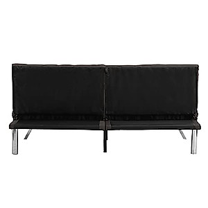 Penifun Convertible Folding Futon Sofa Bed Sleeper Couch for Living Room Linen Fabric Upholstered Loveseat, Solid Wood Frame/Stainless Leg, Espresso