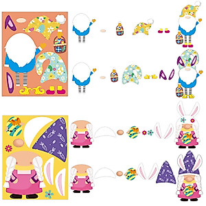 MALLMALL6 36Pcs Make a Easter Bunny Gnome Sticker Game DIY Art Crafts Your Own 6 Kinds Cartoon Characters Stickers Mixed and Matched Games Decorations Party Favors Birthday School Supplies for Kids
