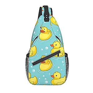 Crossbody Sling Backpack Rubber Duck Cute Aqua Yellow Duckies Casual Travel Chest Bag Daypack Shoulder Bag