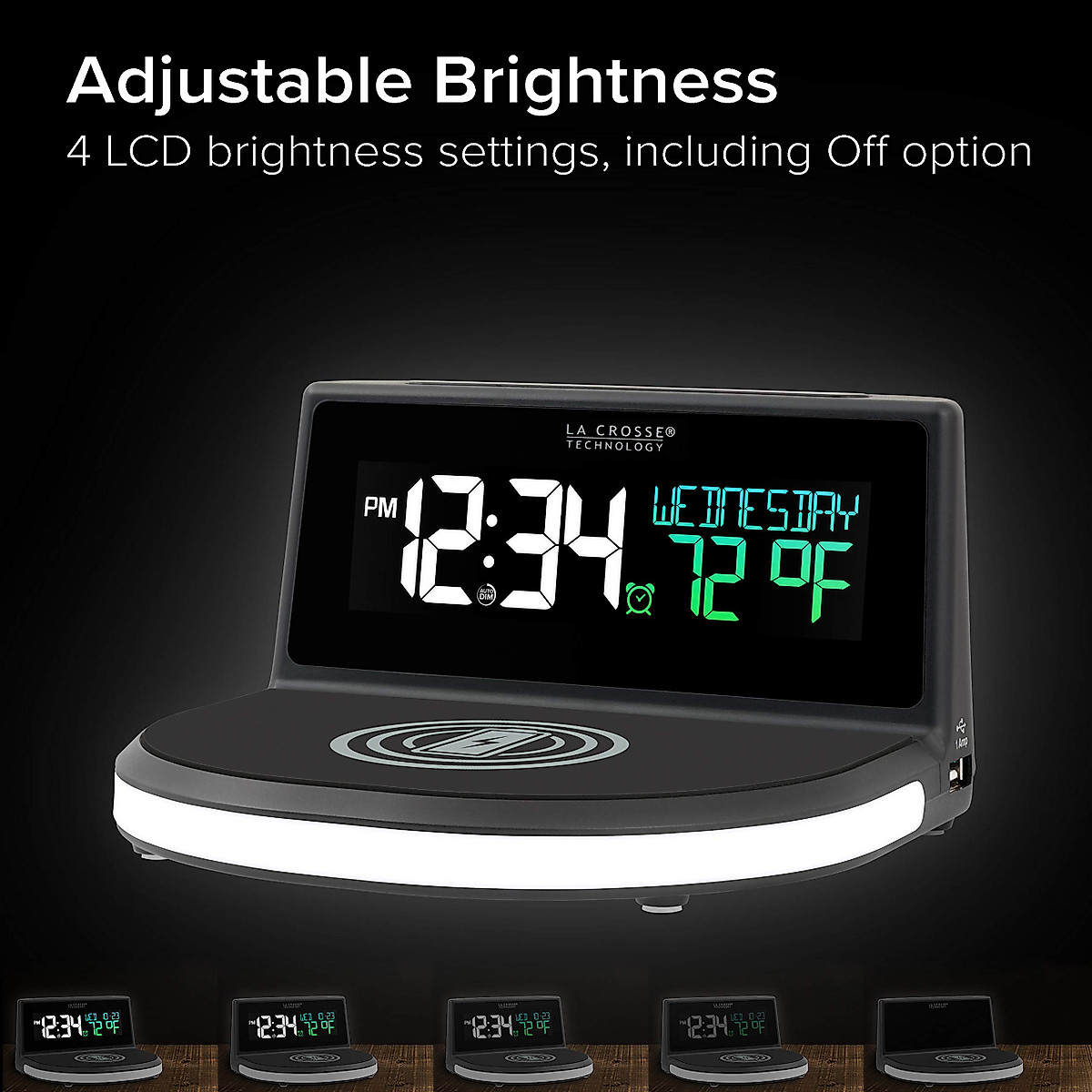 La Crosse Technology 617-148V2 Qi-Certified Wireless Charging Alarm Clock with Glowing Light Base