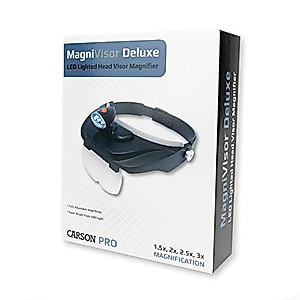 Carson Pro Series MagniVisor Deluxe Head-Worn LED Lighted Magnifier with 4 Different Lenses (1.5x, 2x, 2.5x, 3x) (CP-60)