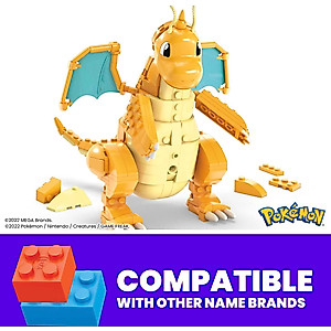 MEGA Pokémon Building Toys Set Dragonite with 388 Pieces, Articulated and Poseable with Motion, 7 Inches Tall, for Kids
