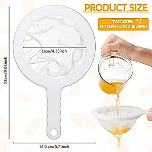 2 Pieces Fine Mesh Strainer Nylon Food Yogurt Mesh Sieve Plastic Mesh Colander with Handle Mini Brine Shrimp Separation Net for Filtering Juice Milk Honey Wine Kitchen (120/200 Mesh)