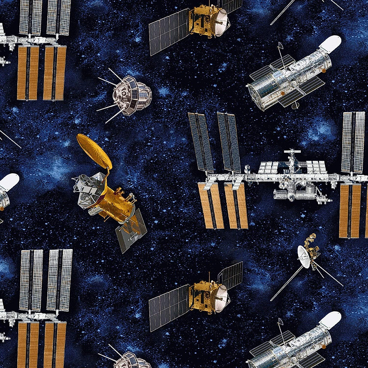 Space Fabric Planetary Missions Satellites in Multi Premium Quality 100% Cotton Fabric by The Yard