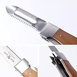 Messermeister Adventure Chef Folding Peeler & Parer - Includes Full-Sized Paring Knife, Peeler & Scaler - 303 Stainless Steel & Carbonized Maple Handle