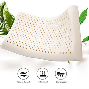 Latex Pillows for Sleeping, 17X10X2.3 inch Latex Pillow with Pillowcase, Latex Pillows Organic Cotton Cover, Soft, Breathable Bed Pillow, Washable Zippered Soft Cover (Blue)