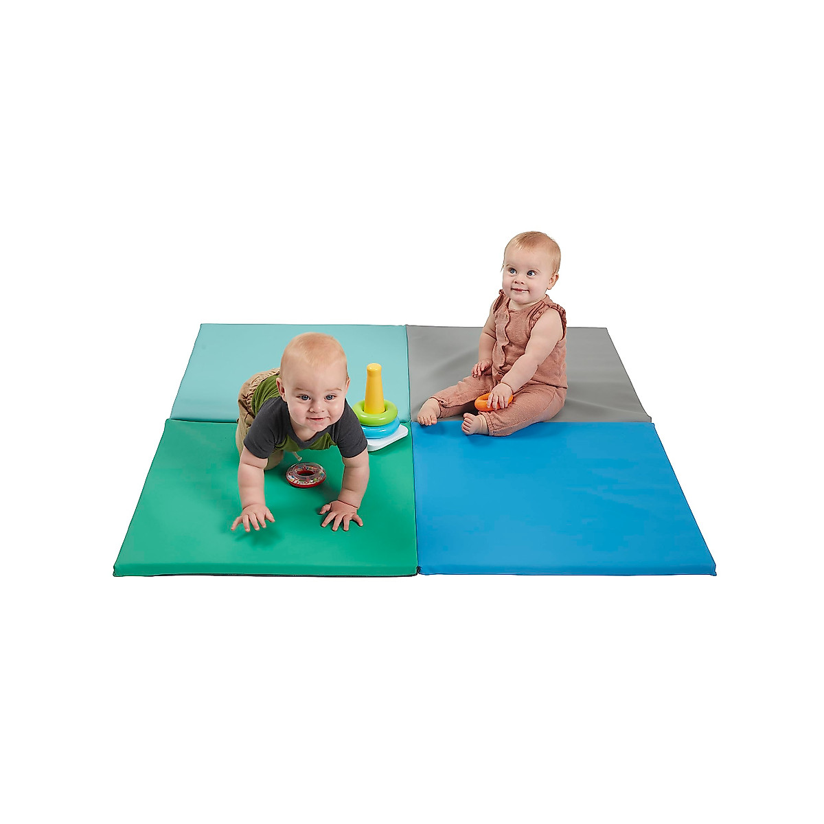 ECR4Kids SoftZone Quad Fold-N-Go Activity Mat, Colorful Soft Toddler Crawling and Tummy Time Foam Mat, Padded Infant Floor Mat, Safe Active Play for Babies, Foldable Design - Contemporary