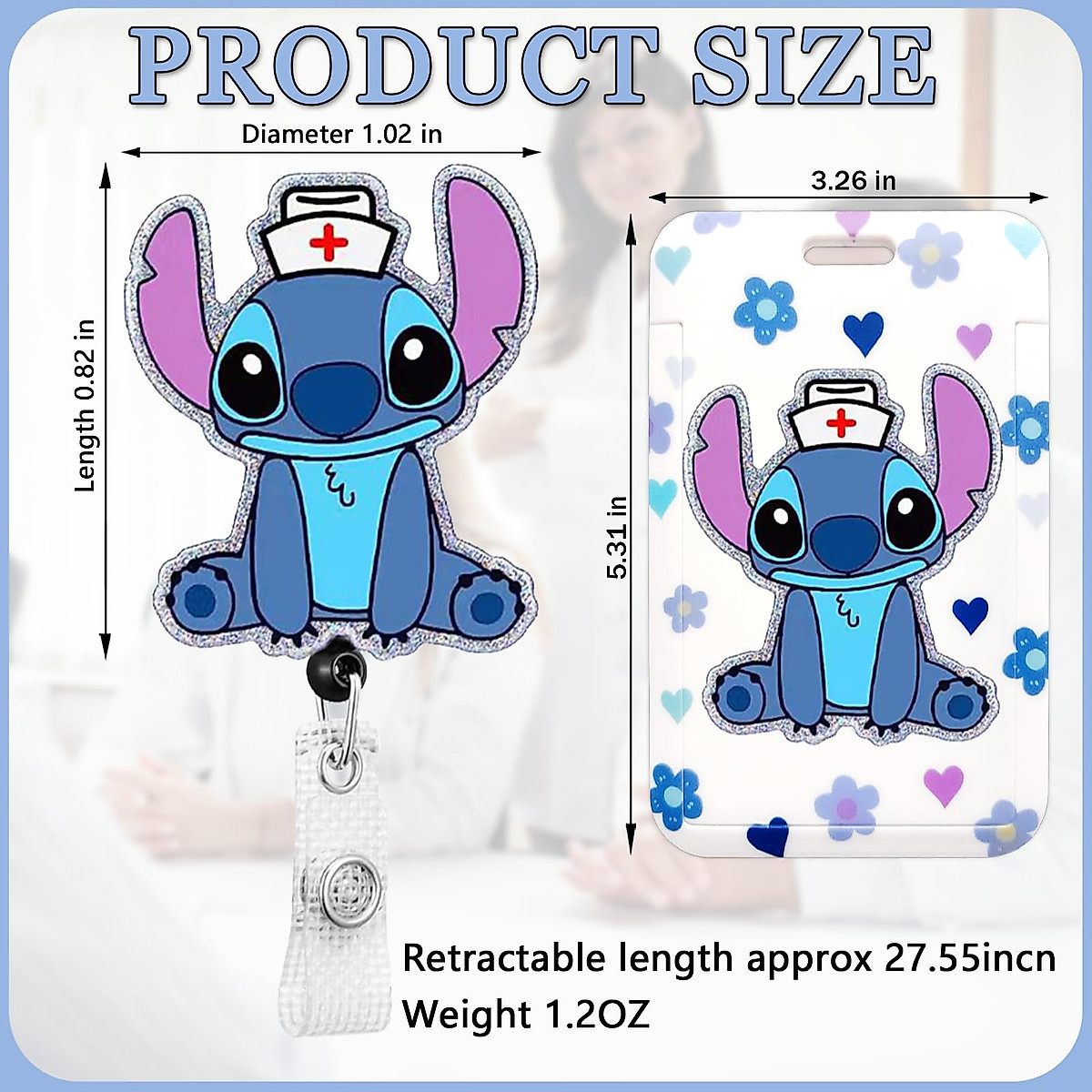 Badge Reel-Badge Reels Retractable/Retractable Badge Holders with ID Card Holder,Nurse Badge Reel for Nurse RN LVN,Cute Badge Reel Fit for Teacher Working Women Men (Blue-1)