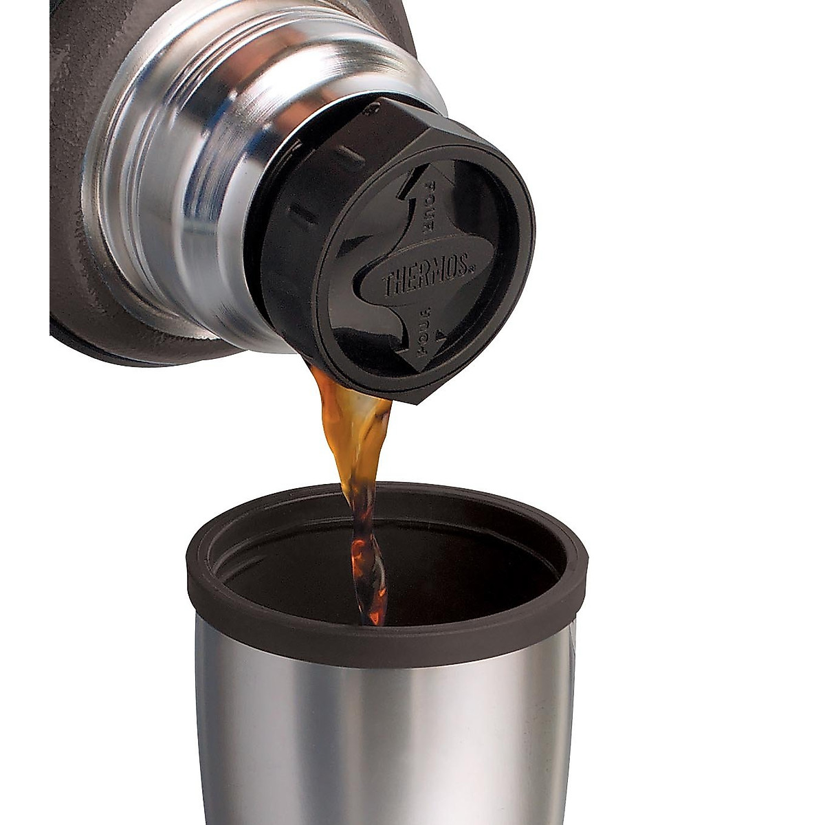 Thermos The Rock Vacuum Insulated 1 Liter Beverage Bottle, stainless steel/black, 1.1 quart (2510TRI2)