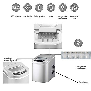 Countertop Ice Maker Nugget pebble Ice Maker Machine Portable Chewable Compact Mini Ice Chip Maker Nugget Machine Produce 26lbs per Day Bullet Soft Ice Cube Fruit Juice Ice, Silver SMETA
