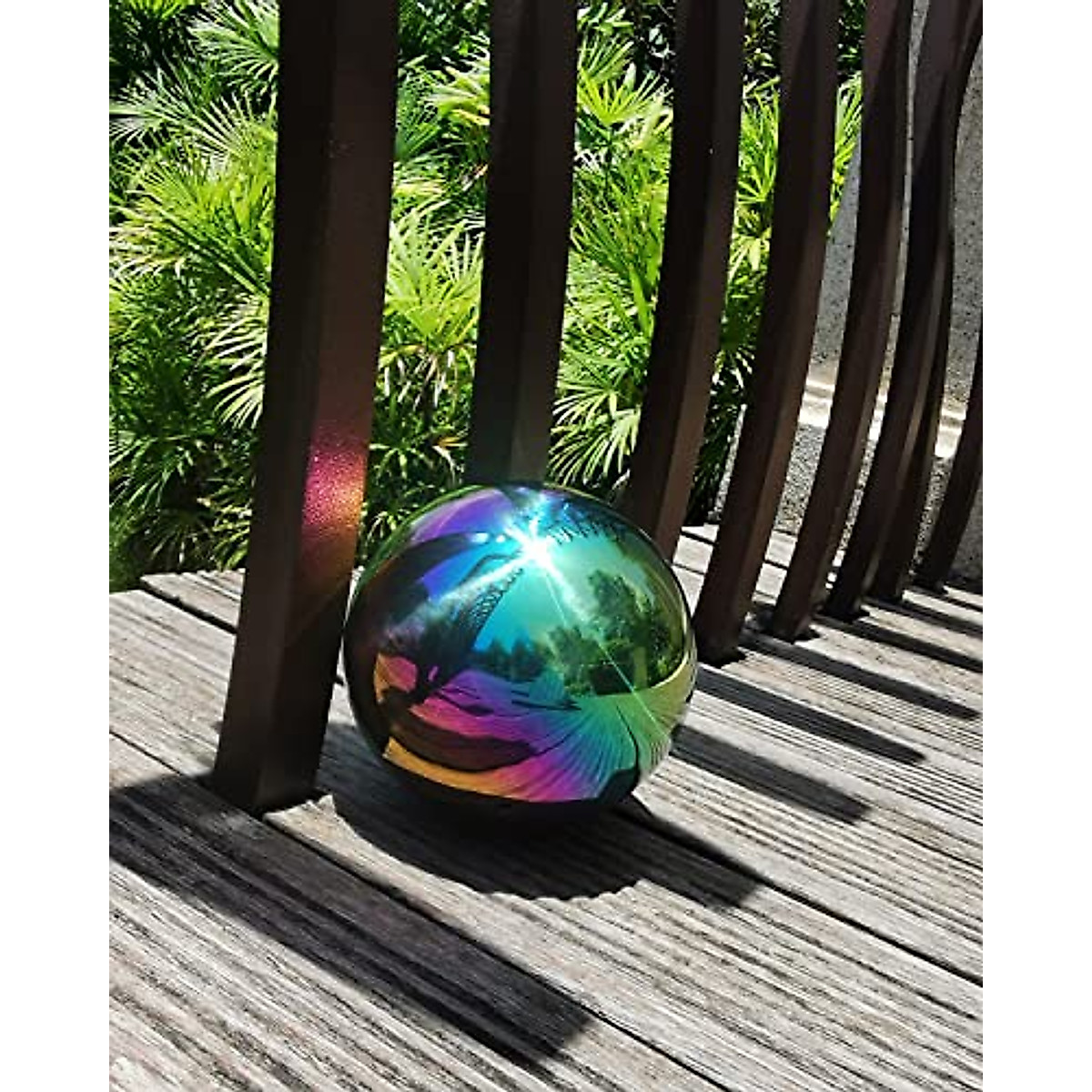Pangmao Rainbow Gazing Globe Mirror Ball in Stainless Steel, Shiny Hollow Sphere Sparkling Housewarming Outdoor Ornament (6 Inch)